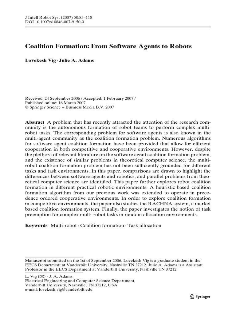 Multi-Robot Coalition Formation Strategies | PDF | Linear Programming ...