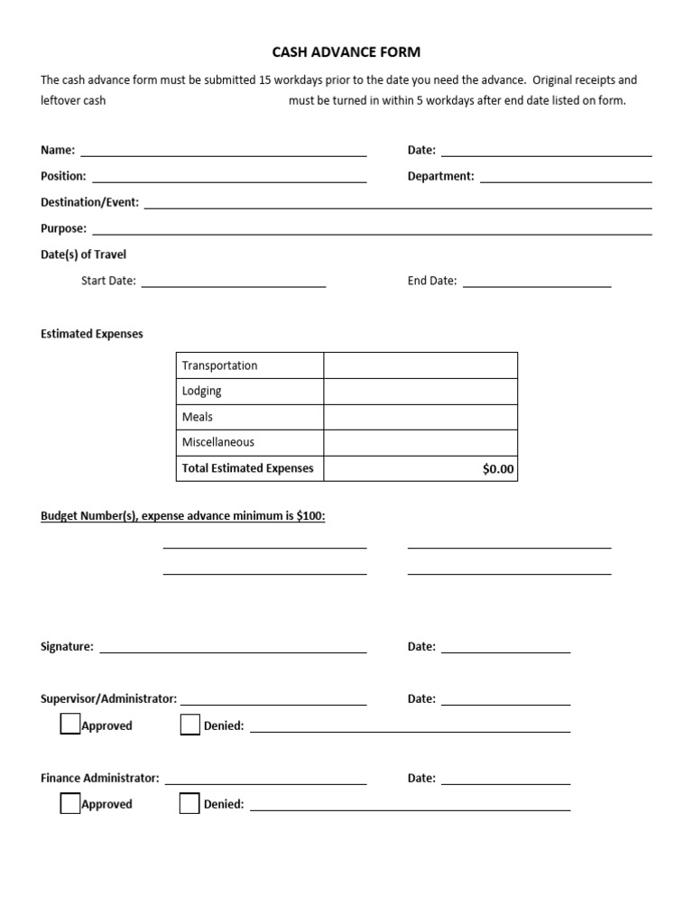 Cash Advance Form | PDF