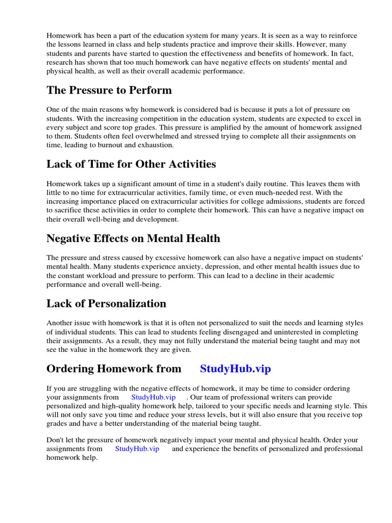 Why is Doing Homework Bad | PDF | Homework | Teachers