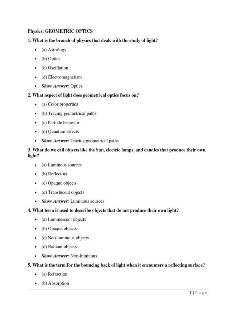Chapter 12 - Geometric Optics | PDF | Refractive Index | Refraction