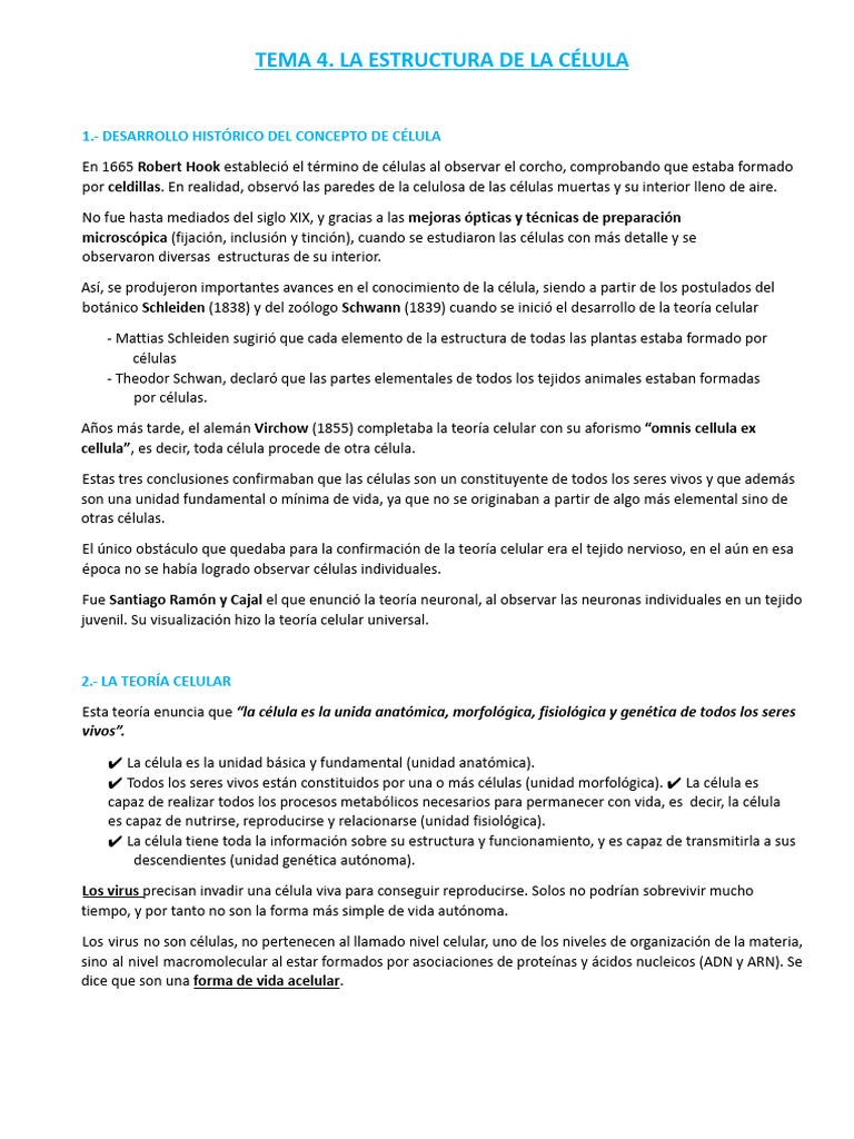 TEMA 4. La Estructura de La Célula (Citología 1) | PDF | Membrana celular | Biología Celular)
