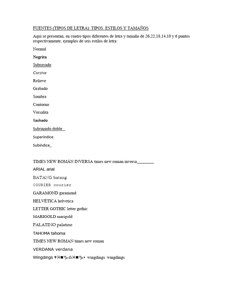 Fuentes (Tipos de Letra) Tipos, Estilos y Tamaños. | PDF | Poesía
