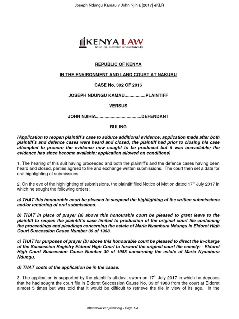 Environment and Land Case 392 of 2016 | PDF | Judgment (Law ...