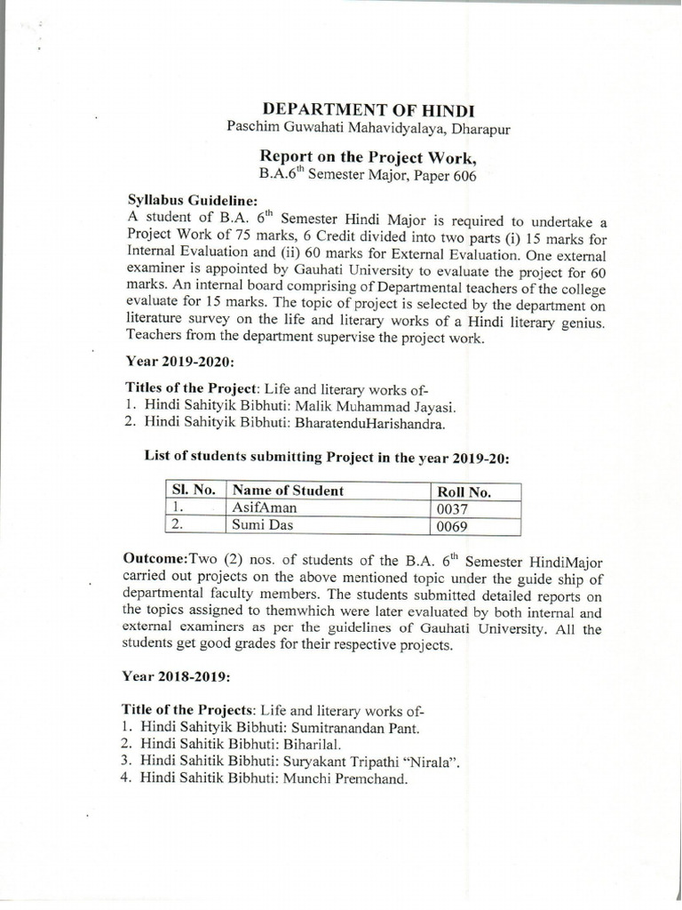 HIndi 6th Sem Major (Report On Project) | PDF