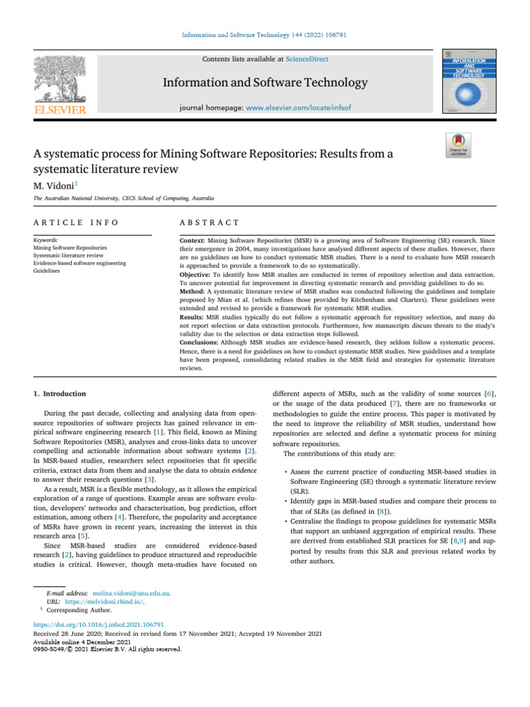 A Systematic Process for Mining Software Repositiories - Results From a Systematic Literature ...