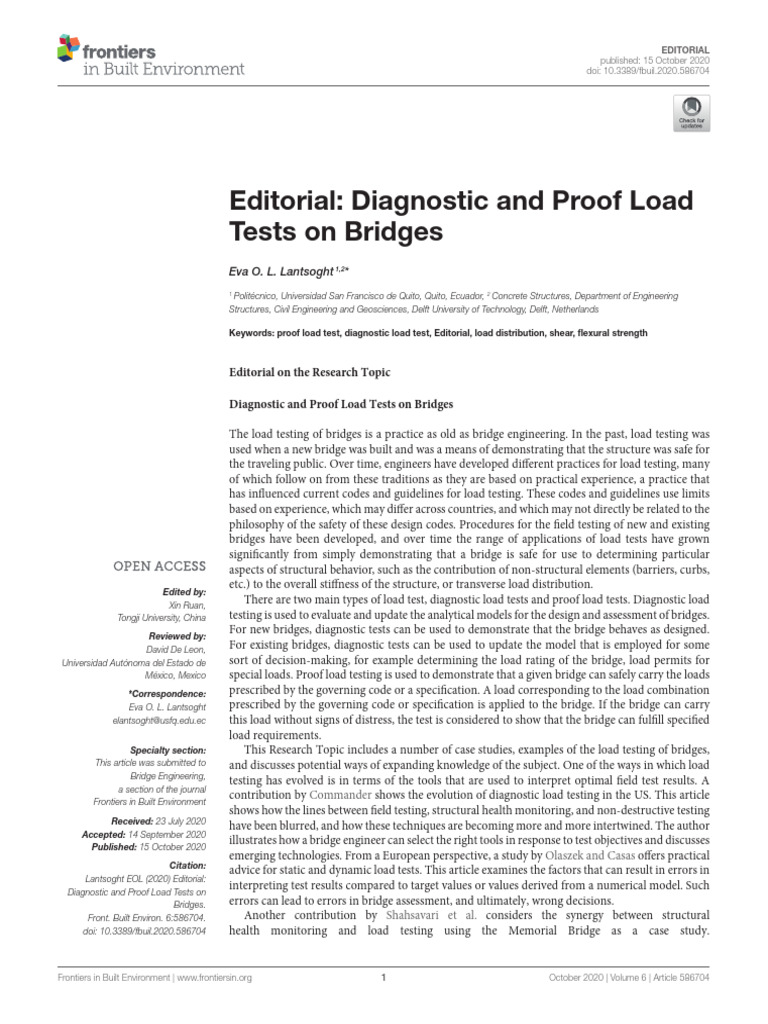 Editorial Diagnostic And Proof Load Tests On Bridges Pdf Bridge Reliability Engineering
