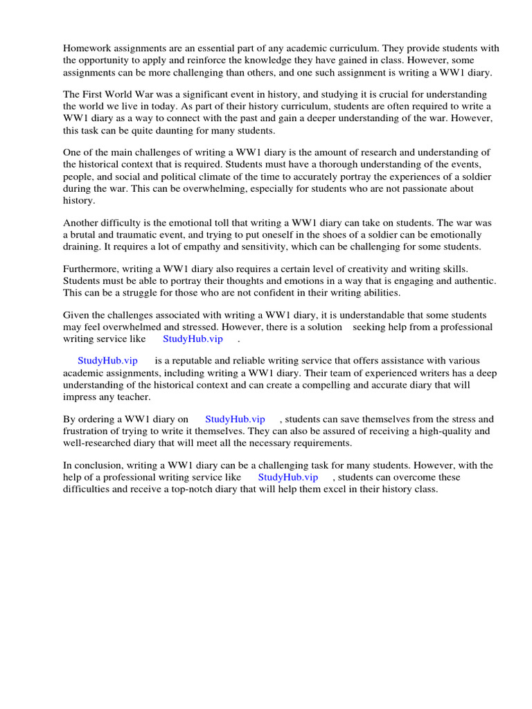 Ww1 Diary Homework | PDF