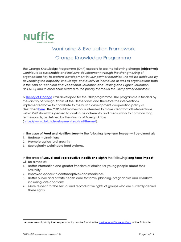 monitoring-and-evaluation-framework-orange-knowledge-programme | PDF | Malnutrition