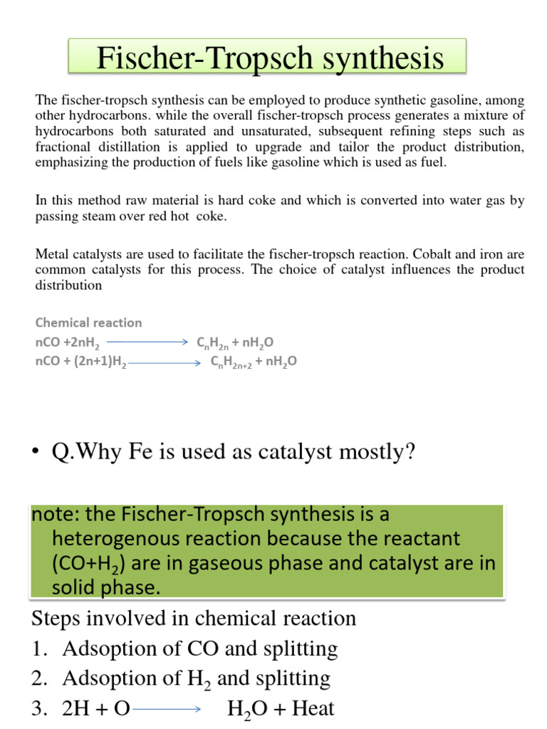 Fischer-Tropsch Synthesis for Gasoline Production | PDF | Home & Garden