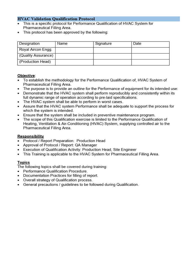 HVAC Validation Qualification Protocol | PDF | Duct (Flow) | Building Automation