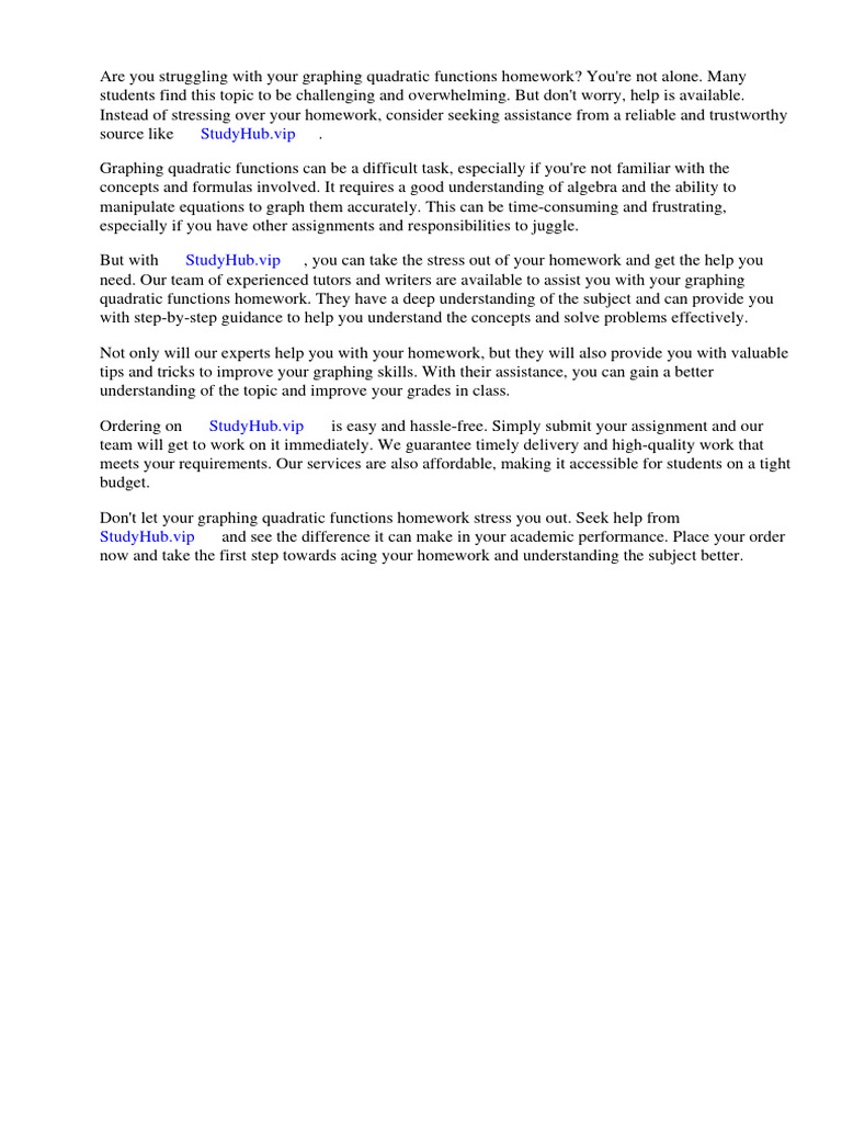 Graphing Quadratic Functions Homework | PDF | Quadratic Equation ...