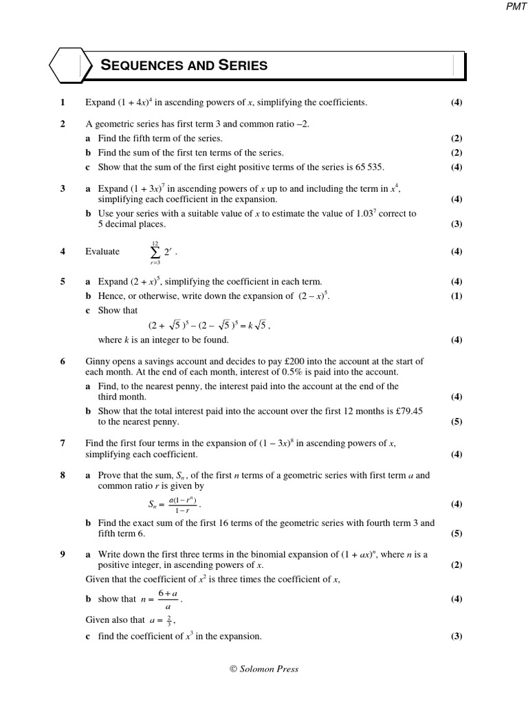 09a. Mixed Exam-Style Questions On Sequences and Series | PDF | Mathematical Analysis | Number ...