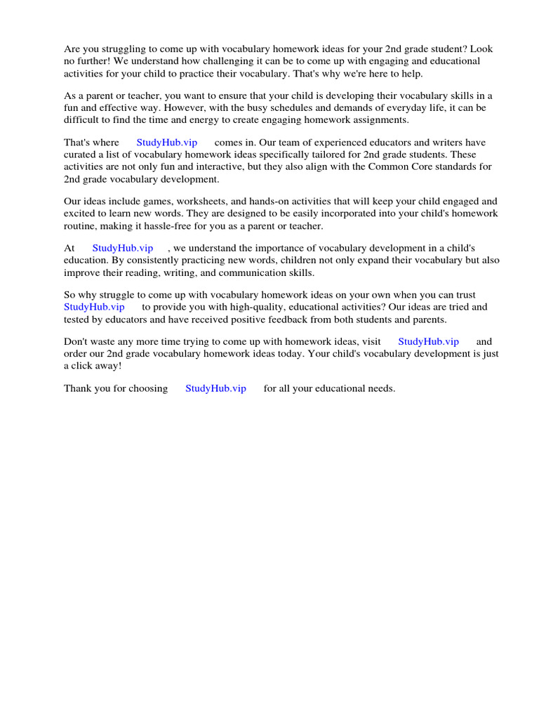 Vocabulary Homework Ideas 2nd Grade | PDF | Reading Comprehension ...