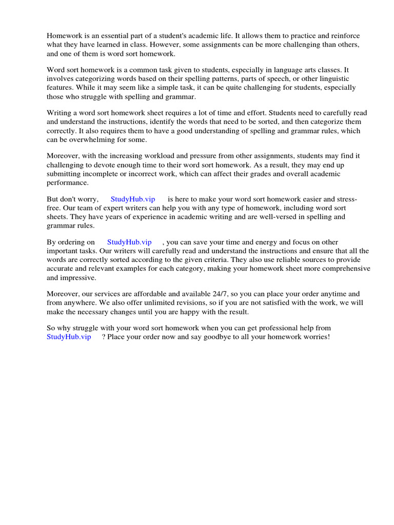 Word Sort Homework Sheet | PDF | Homework | Worksheet