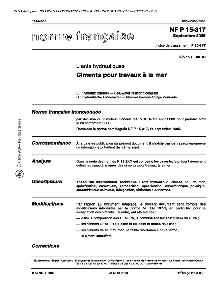 NF P15-317-2006 | PDF