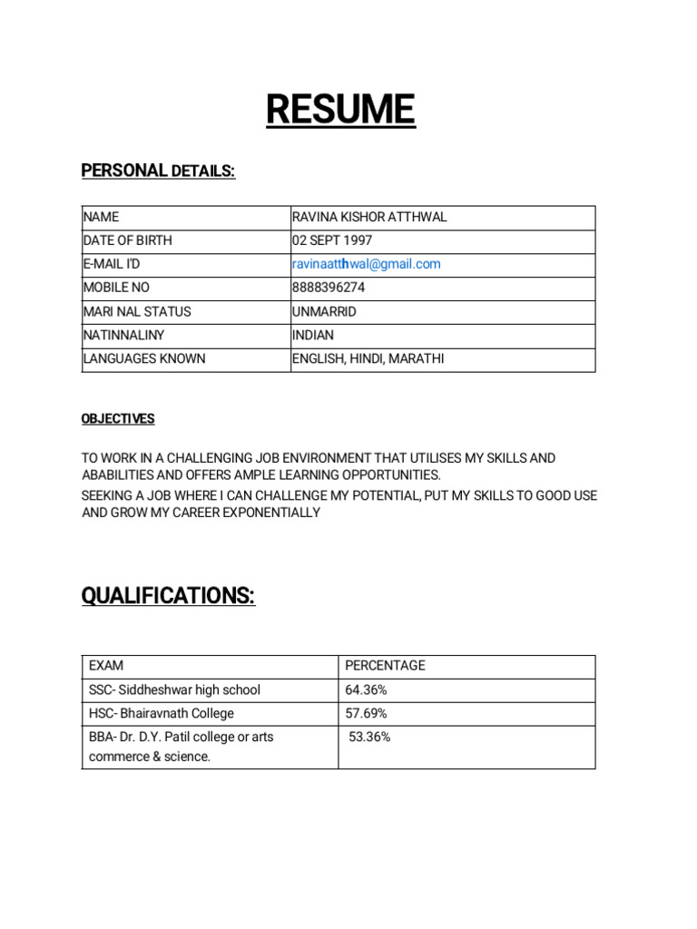 Ravina Resume 22,2023 | PDF | Career & Growth | Sports & Recreation