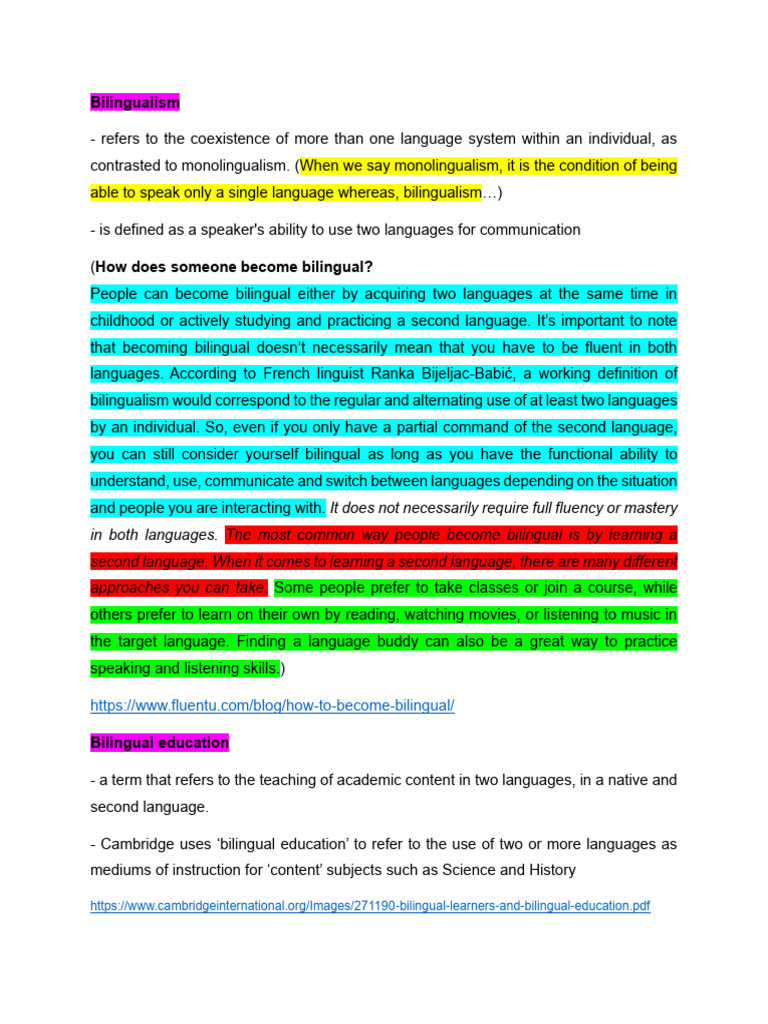 Bilingualism . | PDF | Multilingualism | Second Language