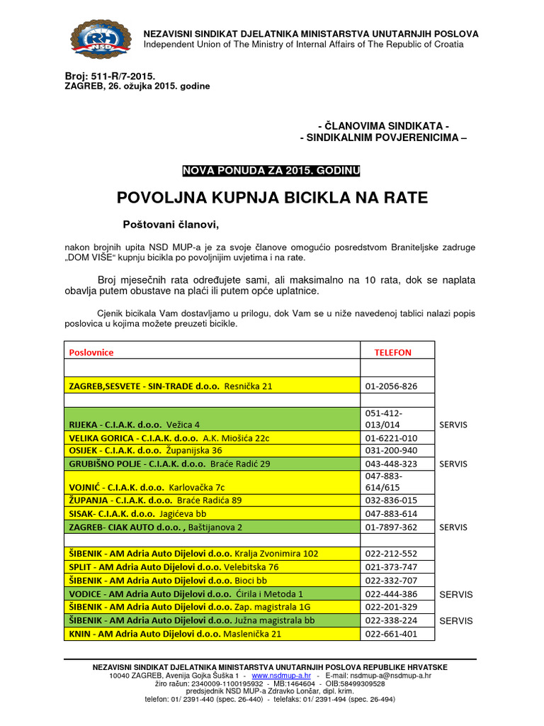 Povoljna Kupnja Bicikla Na Rate: Broj: 511-R/7-2015 | PDF