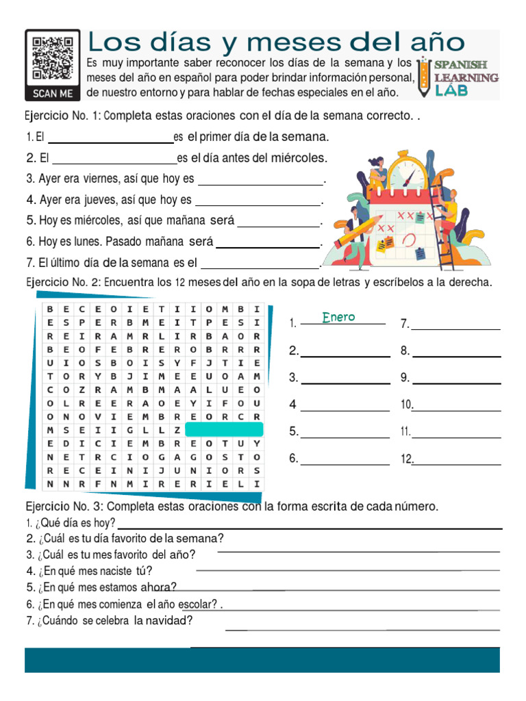 Days Months Spanish PDF Worksheet 02o | PDF