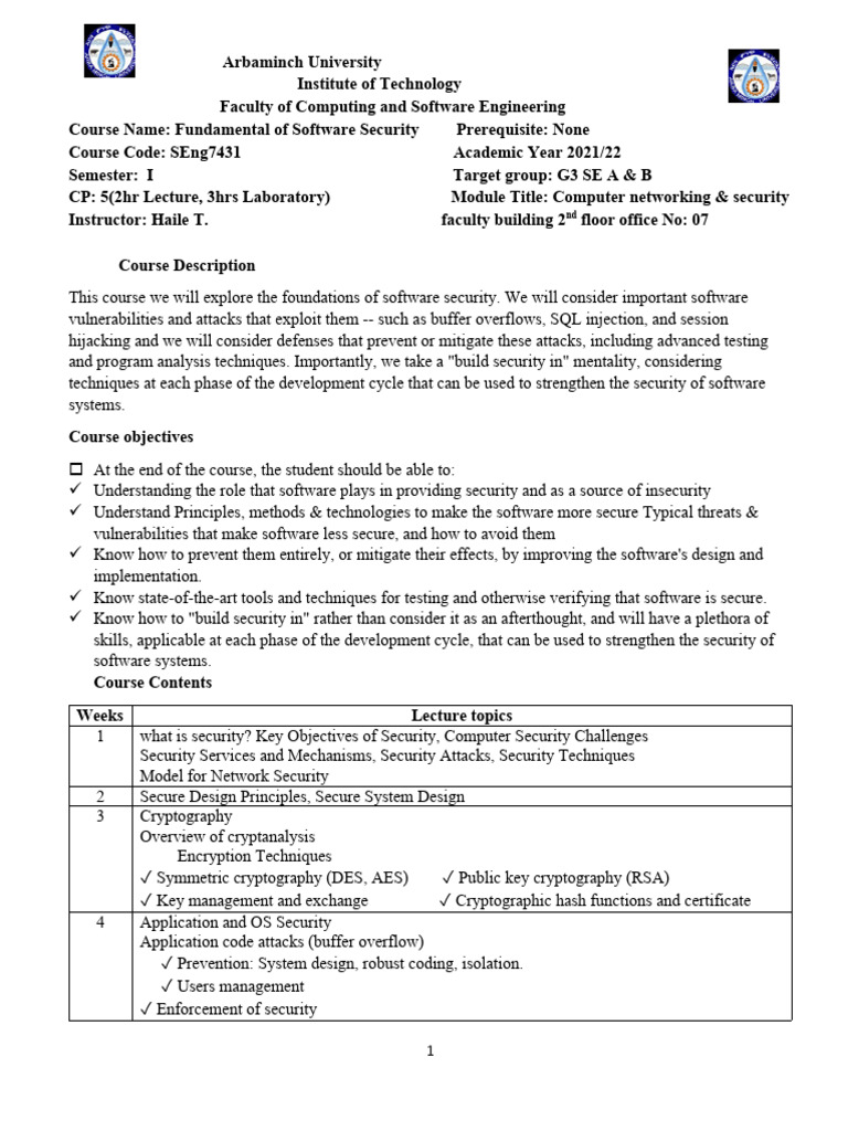 Courseoutline Fundamental Security | PDF | Security | Computer Security