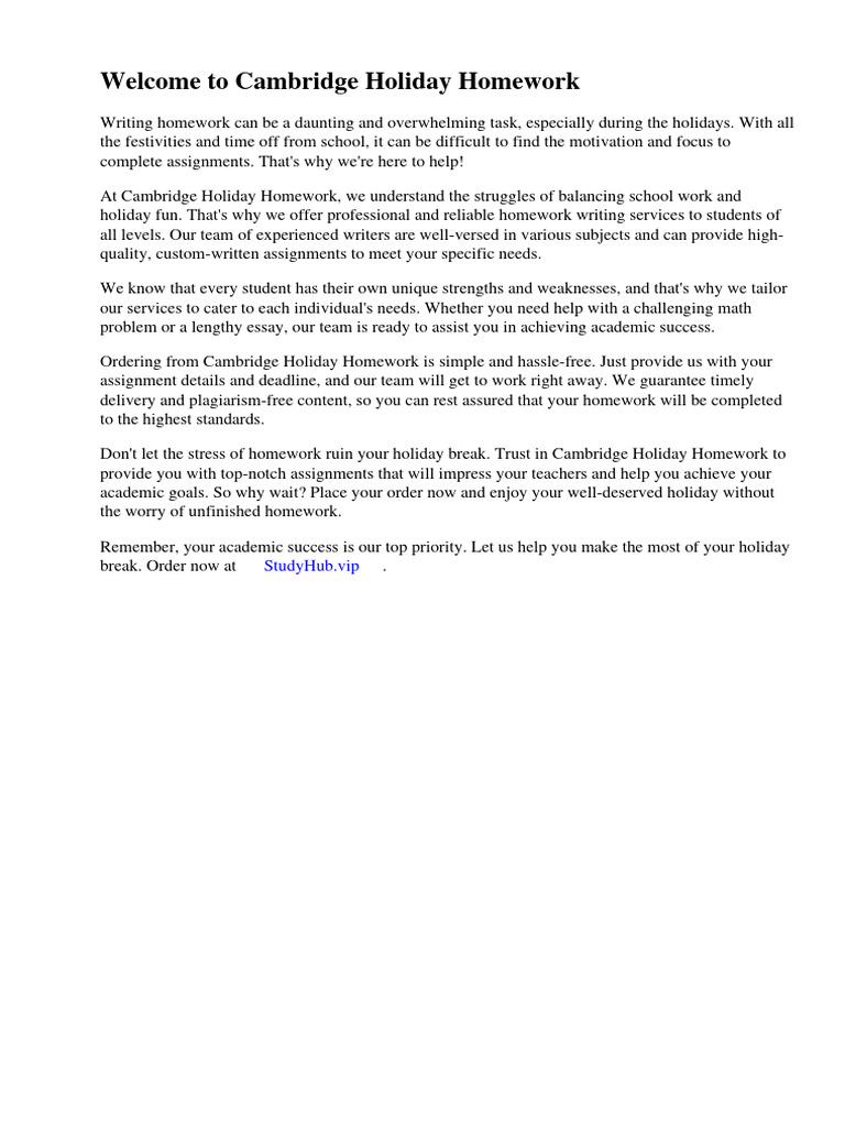 Cambridge Holiday Homework | PDF | Homework