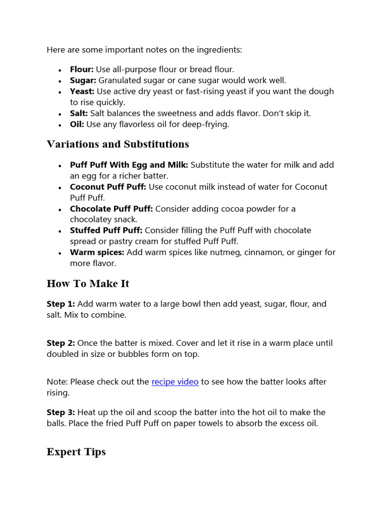 Puff Puff Recipe | PDF | Foods | Cuisine
