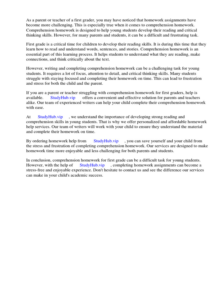 Comprehension Homework First Grade | PDF | Reading Comprehension | Phonics