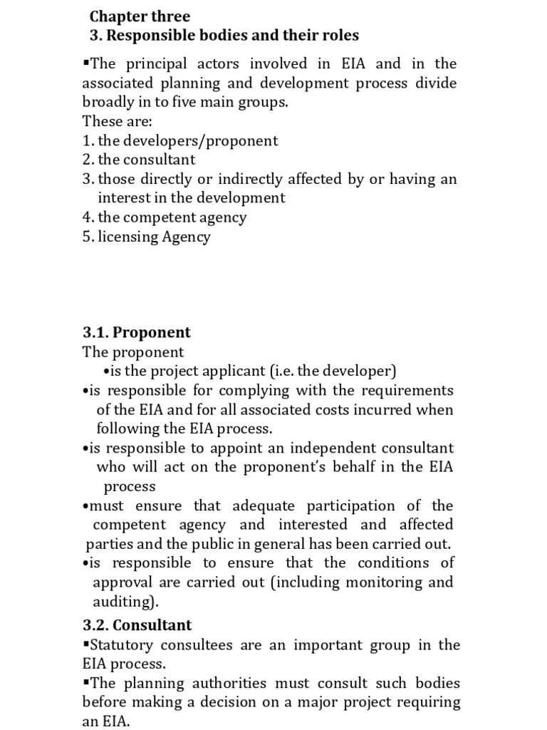 EIA-GeES 3112 Chapter 3 Responsible Bodies and Their Roles | PDF | Environmental Impact ...