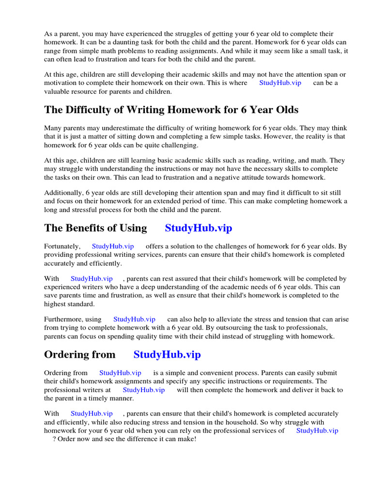 Homework For 6 Year Olds | PDF | Homework | Worksheet