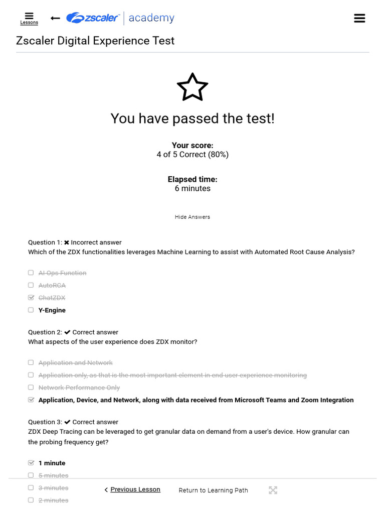Zscaler Digital Experience Test Module Jagu | PDF