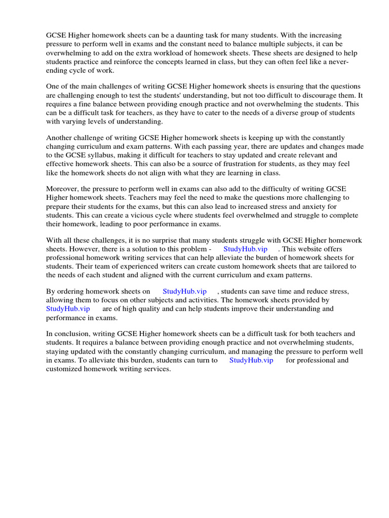 Gcse Higher Homework Sheets | PDF | Homework | Facebook