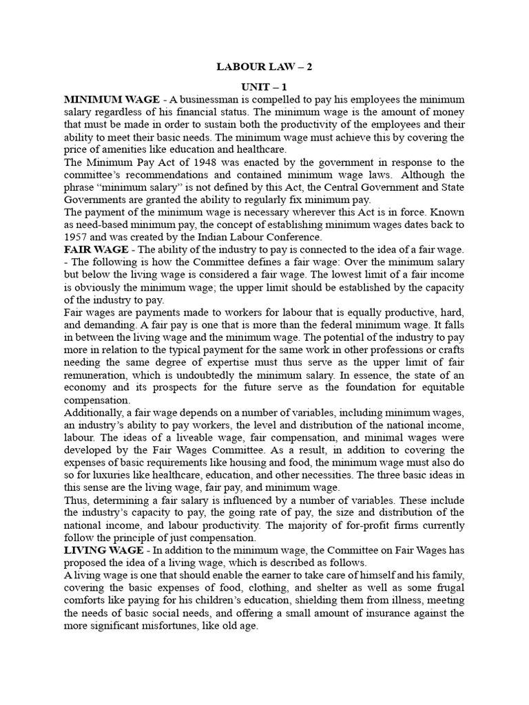 Labour Law 2 Exam Notes | PDF | Cost Of Living | Employment