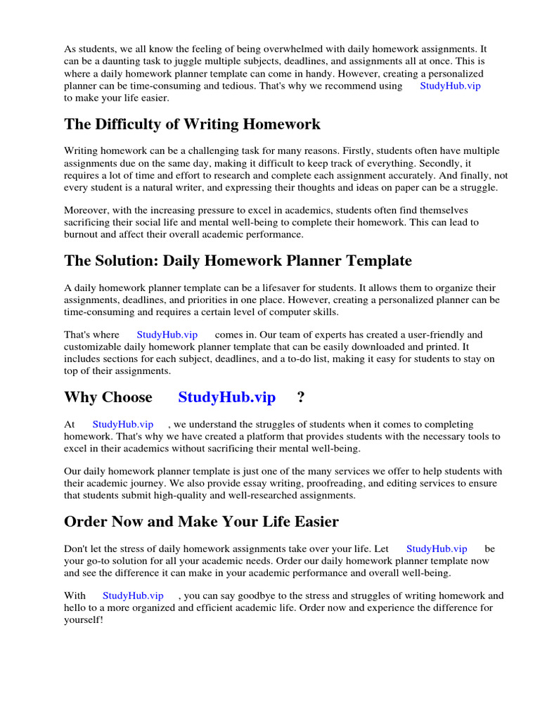 Daily Homework Planner Template | PDF | Homework