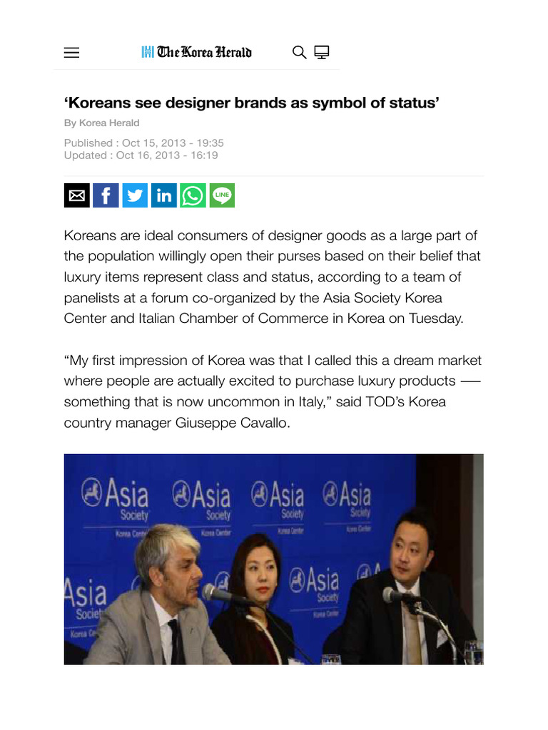Koreans See Designer Brands As Symbol of Status' | PDF | Luxury Goods ...