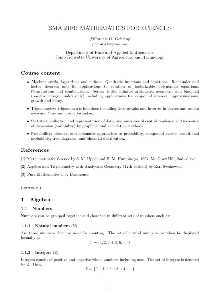 SMA 2170 Algebra | PDF | Numbers | Quadratic Equation