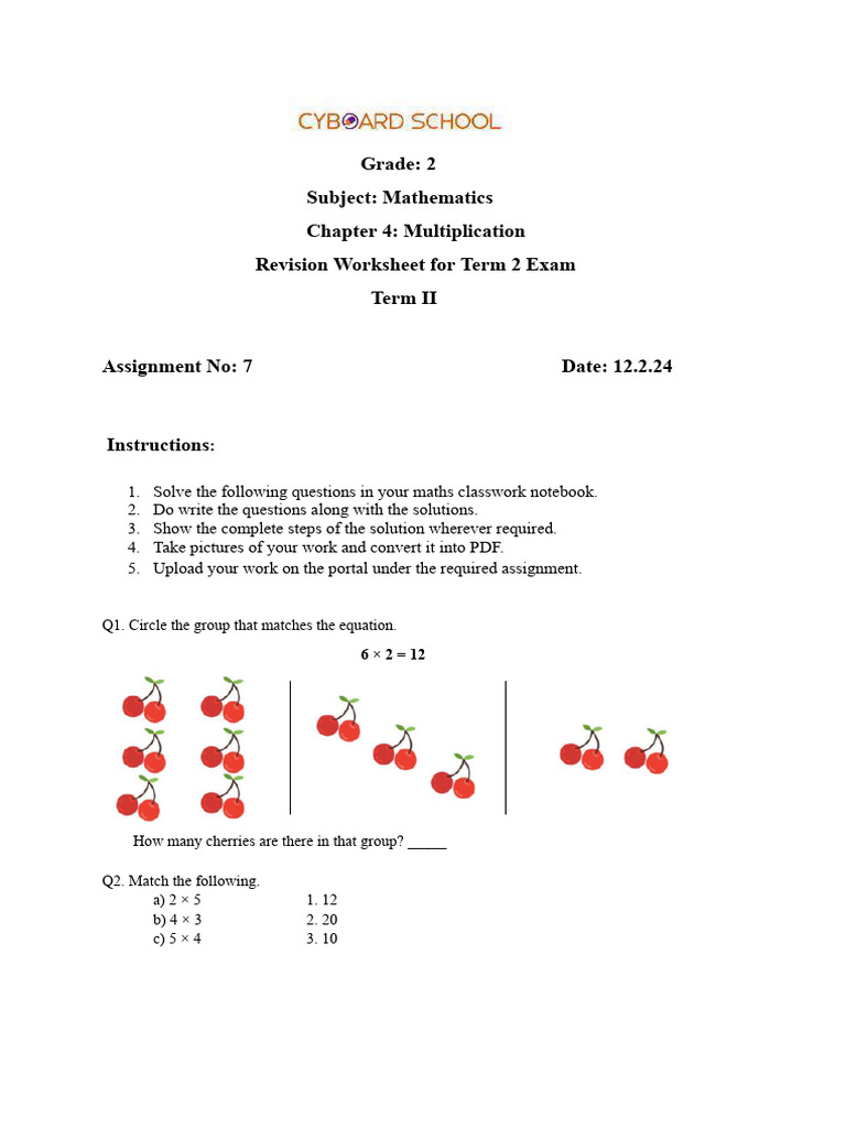 1707702378Assignment7Term2RevisionChapter4 Multiplication | PDF