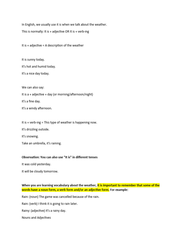 English Weather Vocabulary Guide | PDF