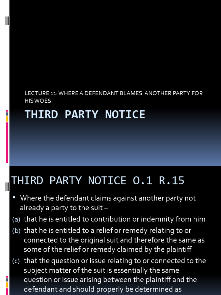 Third Party Notice in Civil Procedure | PDF | Default Judgment | Lawsuit