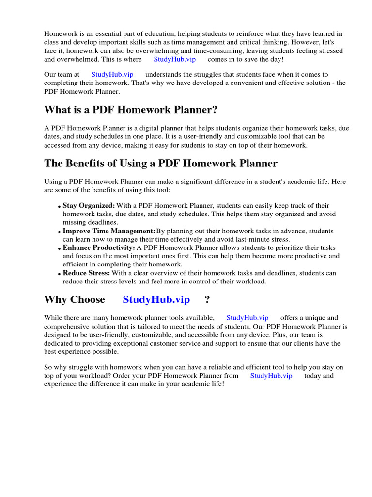 PDF Homework Planner | PDF | Homework | Time Management