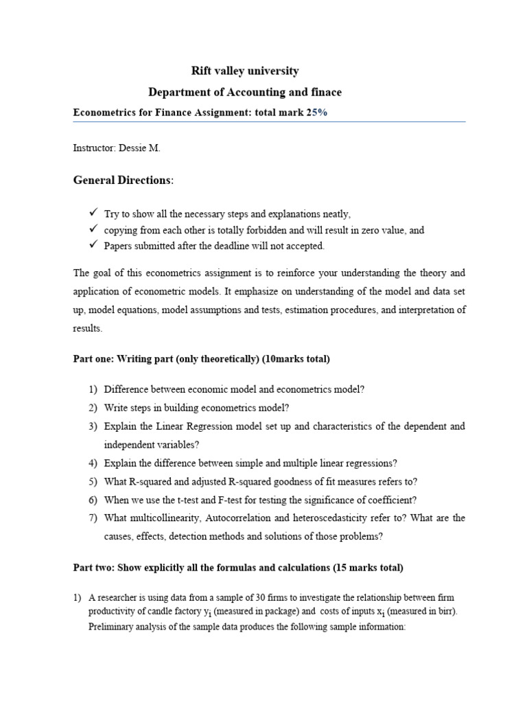 Econometrics For Finance Assignment R.V | PDF | Econometrics | Regression Analysis