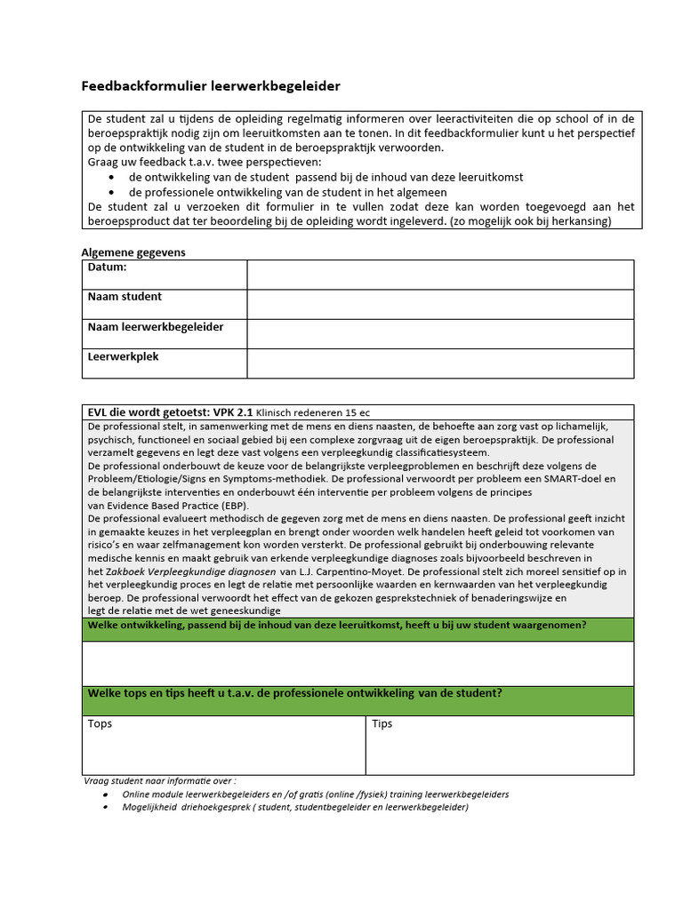 Feedbackformulier 2.1 | PDF