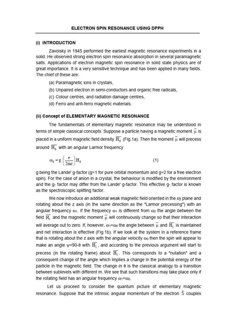 ESR Manual Revised | PDF | Relaxation (Nmr) | Electron Paramagnetic ...