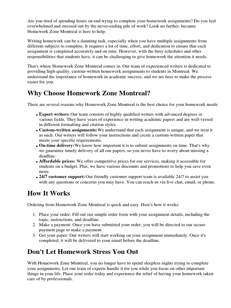 Homework Zone Montreal | PDF | Homework