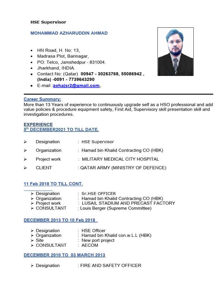 CV of HSE Supervisor 1 | PDF | Saudi Arabia | Occupational Safety And ...