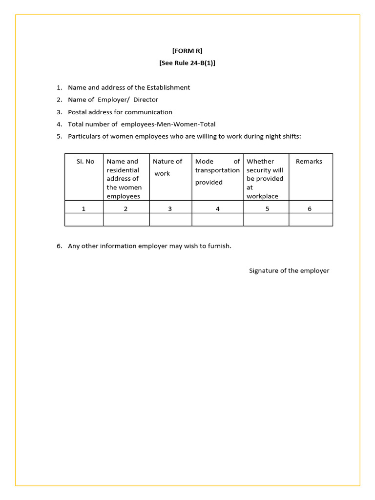 Form R Request For Exemption For Employing Women in Night Shift | PDF