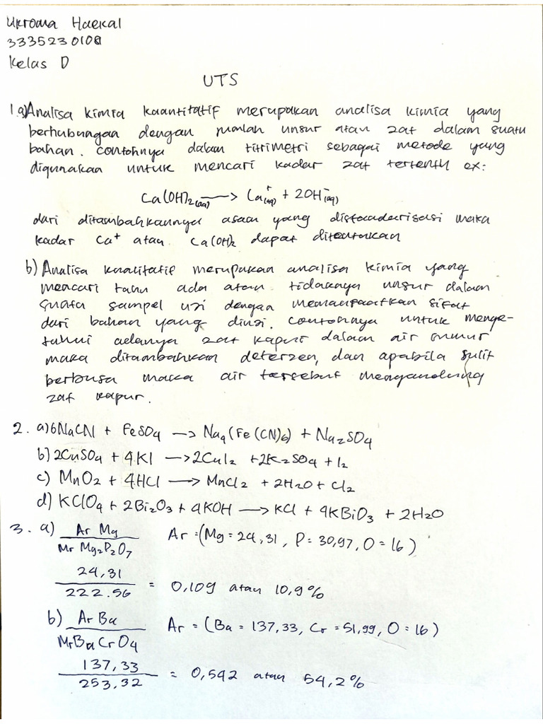 Ukroma Haekal 3335230108 D UTS Kimia Analitik | PDF