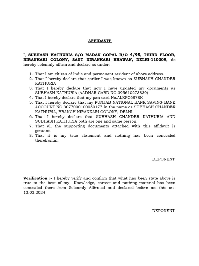 One and Same Person | Download Free PDF | Affidavit | Civil Law (Common Law)