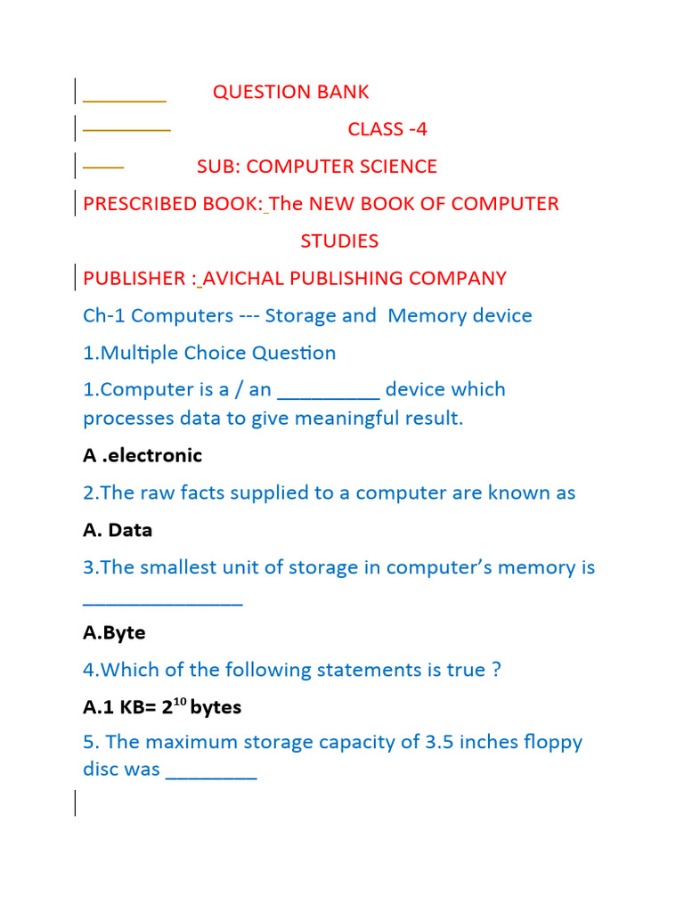Std-4-Computer-Question-Bank | PDF | Computer Data Storage | Usb Flash ...