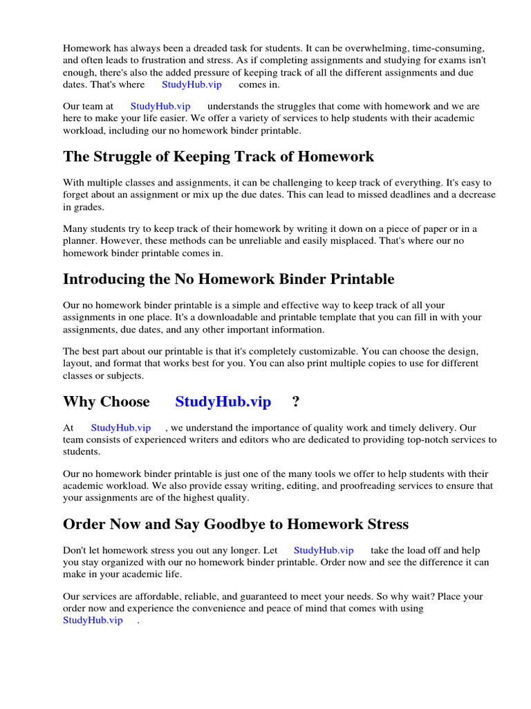 No Homework Binder Printable | PDF | Bookbinding | Homework