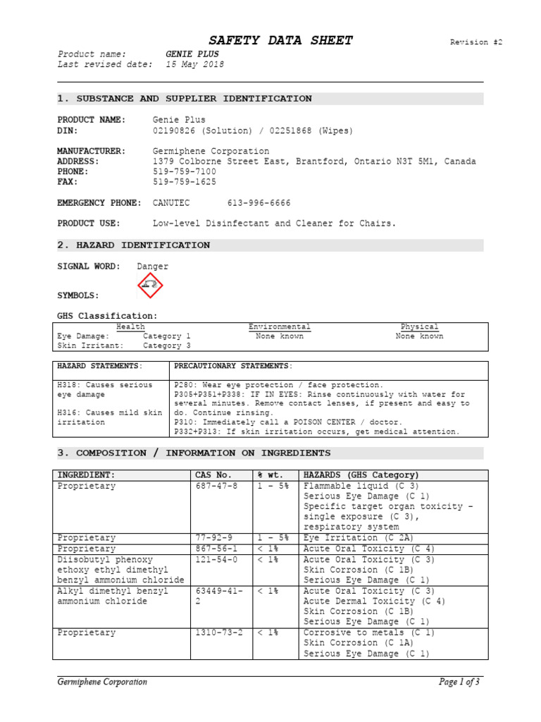 105Y775_CA_MSDS_01 | PDF | Occupational Safety And Health | Safety